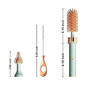 4-Piece Set Electric Bottle Brush,Set with Baby Bottle Brush,Electric Silicone Bottle Brush,2 Nipple Brush,Straw Cleaner Brush,Bottle clamp,Gift for Pregnant Women and New Moms (Green)