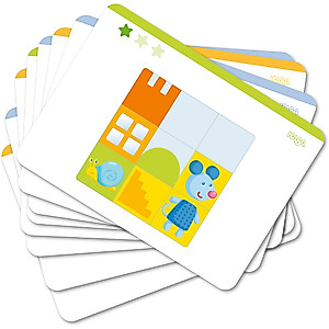 HABA Animal Squares Chunky Wooden Puzzle Building Blocks Arranging Game with Template Cards, Montessori Toys Toddler Puzzle Ages 2+ (Made in Germany)