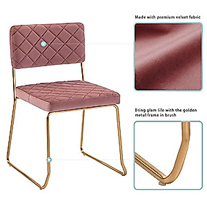 Duhome Velvet Dining Chairs Set of 2, Upholstered Accent Chairs for Kitchen Living Room Backrest Desk Chair with Gold Metal Legs, Pink