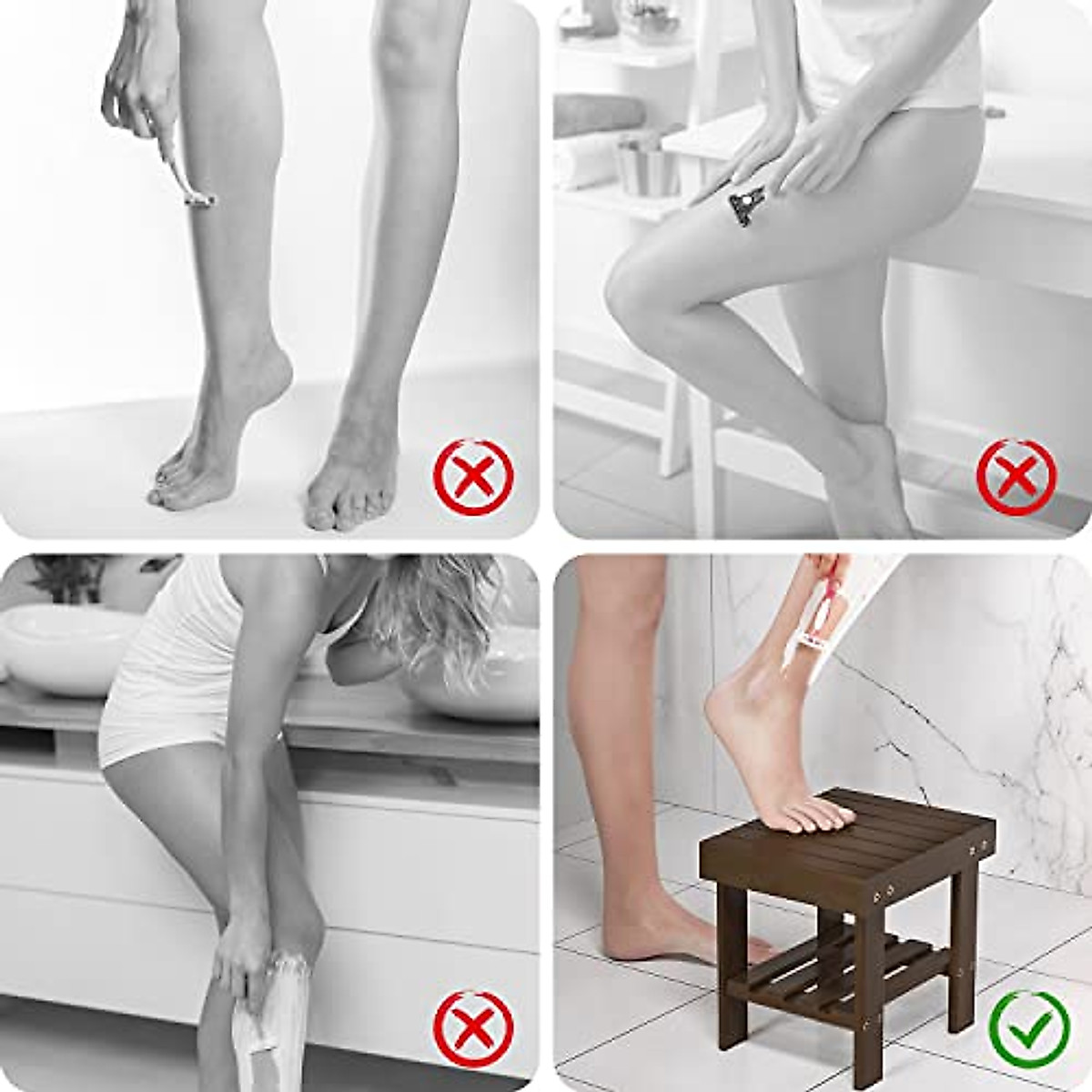 Zhuoyue Shower Stool for Shaving Legs Wooden Shower Foot Rest for Inside Shower Corner Shower Stool for Small Spaces Walnut