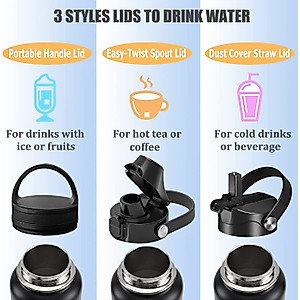 Water Bottle Insulated 64 oz- Straw lid and Auto Spout lid, Leak Proof, Vacuum Insulated, Large Metal Stainless Steel Water Jug Half Gallon Wide Mouth for Sports, Gym, Keep Cold 24H Hot 12H