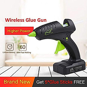 Cordless Glue Gun 60W 12V Rechargeable Electric Heating Tool with Lithium Battery 2000mAh for DIY Arts Craft 0.43"(11mm) Glue Sticks, Full Size Hot Glue Gun Include Charger