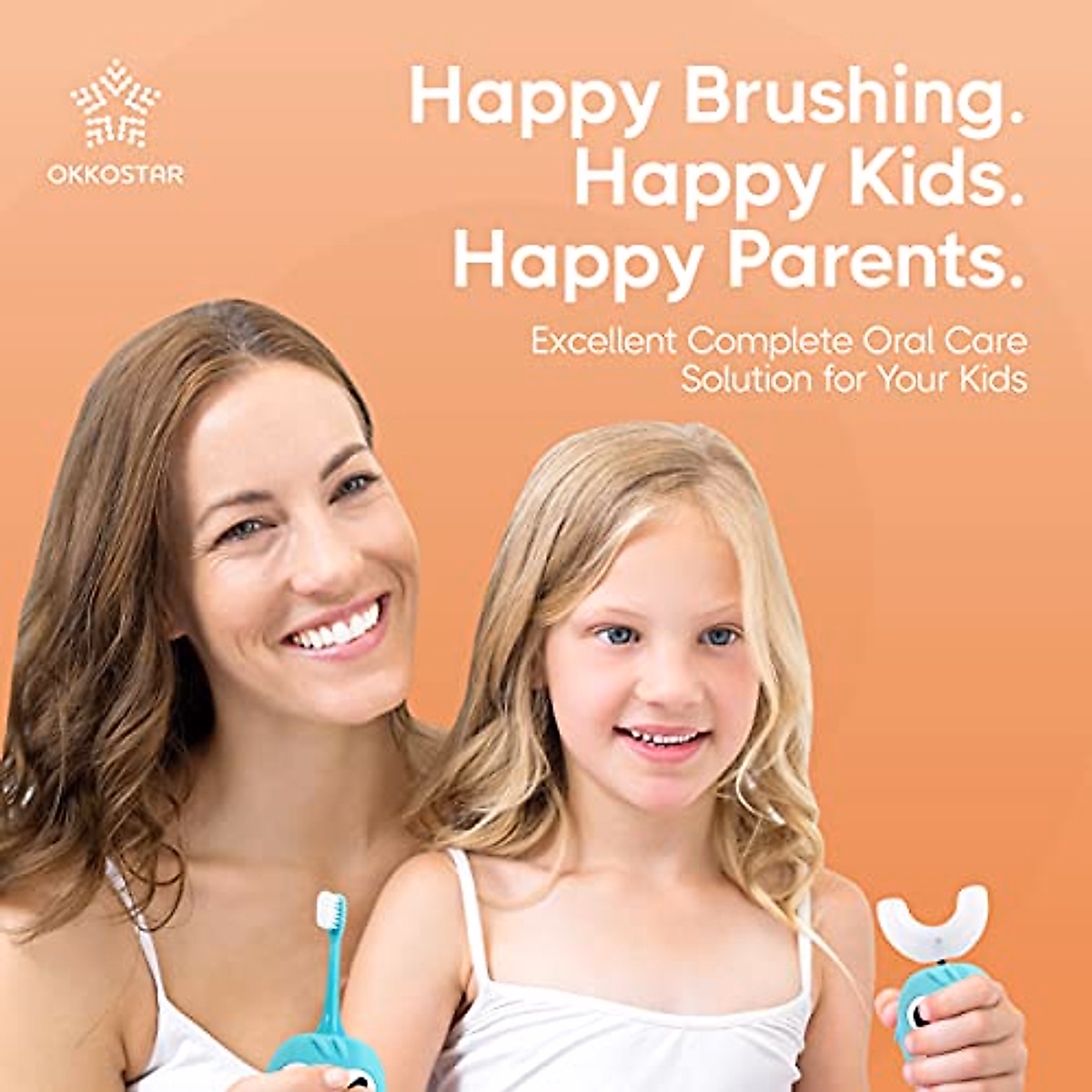 OKKOSTAR Electric Auto Toothbrush Kids U Shaped Toothbrush Set with 4 Brush Heads, BPA Free CPSIA Compliant, Kids 360 Toothbrush, Auto Brushes for Teeth Kids, Age 3-12