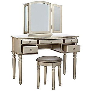 Bobkona F4079 St. Croix Collection Vanity Set with Stool, Silver