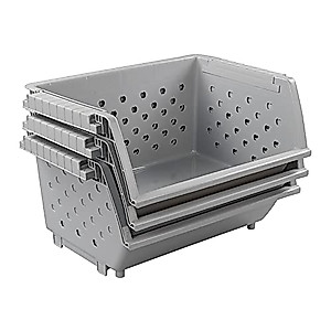 Easymanie 3 Pack Plastic Stackable Baskets, Open Front Stacking Storage Bins