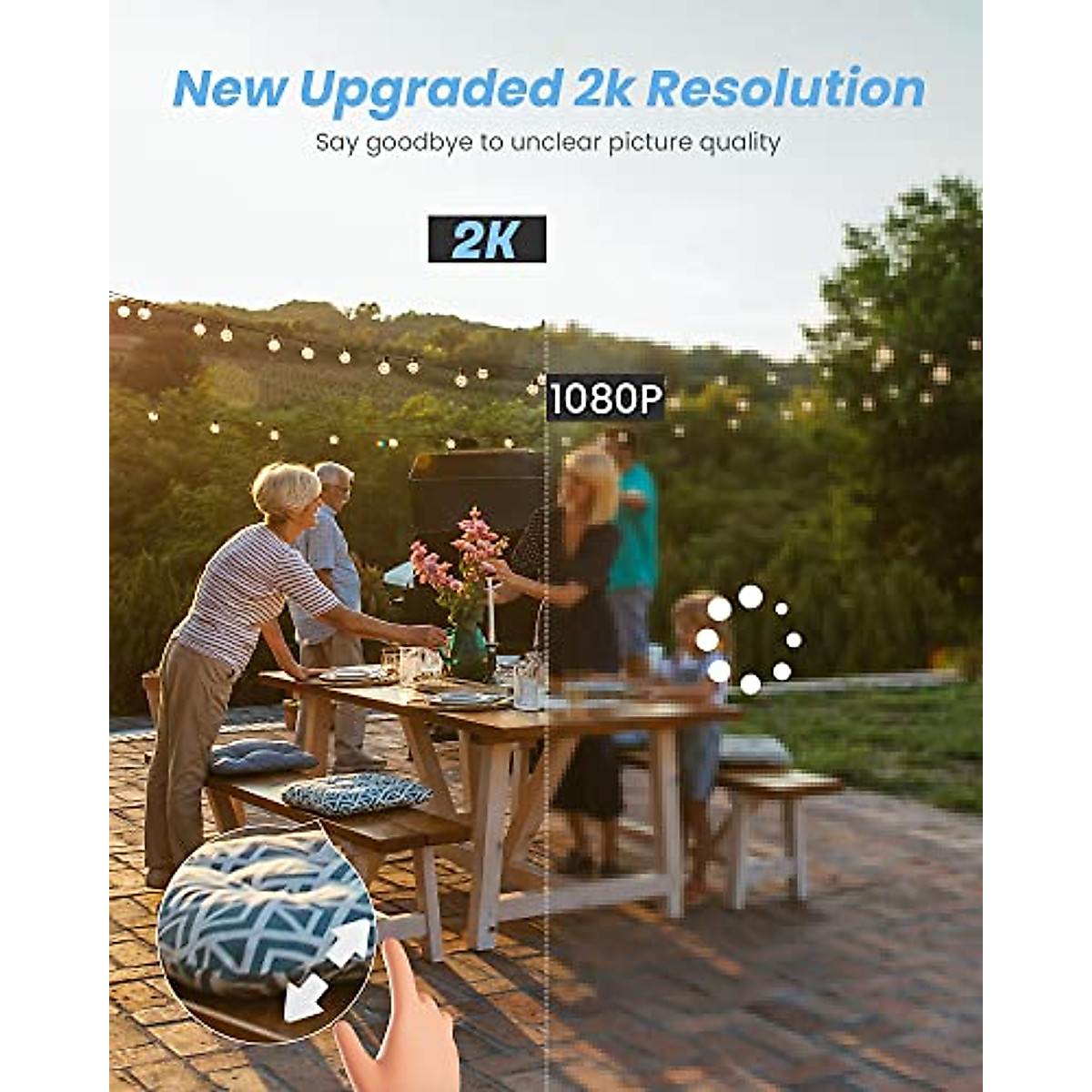 TOAIOHO 2K Security Camera Outdoor, Camera for Home Security Outside with Color Night Vision, Motion Detection and Alarm, 2-Way Talk, IP66 Waterproof, 360°Viewing,SD Card & Cloud Service