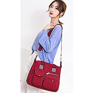 Women's Shoulder Bag Supple Nylon Tote Bag Large Cross-Body Bag Top-Handle Bag With Zip Closure Trendy Bag…
