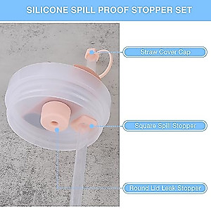 BGAANM Silicone Spill Proof Stopper Set Compatible with Stanley Quencher H2.0 FlowState Tumbler 40oz/ 30oz, Accessories Include 2 Straw Cover Cap, 2 Square Spill Stopper, 2 Round Leak Stopper (Pink)