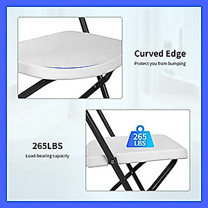 PayLessHere Folding Chairs Set of 2 Outdoor Plastic Chairs Portable Foldable Metal Folding Chairs with Metal Frame HDPE Backrest and Seat Cushion 265 LBS Capacity for Indoor Outdoor Use, White