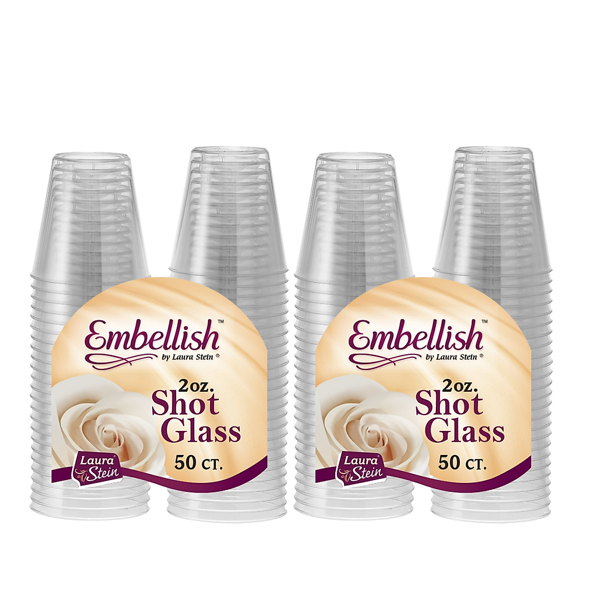 Embellish 100 Plastic Shot Glasses 2 oz, Crystal Clear Disposable Hard Mini Cups, Great for Whiskey, Jello Shots, Sample Tasting, Sauce, Dipping, Condiments, Perfect For Home, Bar, Parties,