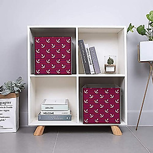 Anchor with Blue Red Stripes Collapsible Storage Bins Basics Folding Fabric Storage Cubes Organizer Boxes with Handles