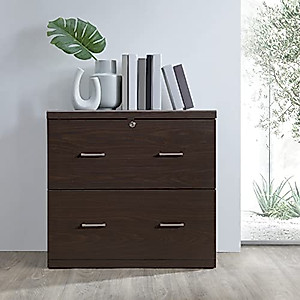 OSP Home Furnishings Alpine 2-Drawer File Cabinet with Locking Top Drawer and Lockdowel Fastening System, Lateral, Espresso