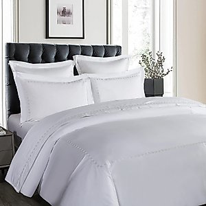 Hotel Grand White Duvet Cover Set King Size - Tencel Cotton Blend Comforter Cover 3 Pieces with Colored Embroidery, 1 Duvet Cover 108" x 98" with Button Closure and 2 Pillow Shams