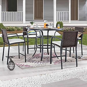 PatioFestival Counter Height Patio Bar Stools Set of 4 Wicker Outdoor Chairs Sets with Cushion Metal Arm Leg Footrests All Weather Frame (Brown)