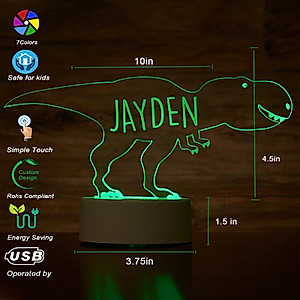 Night Light for Kids Room, Personalized Dinosaur Room Decor for Boys, Night Light for kids Touch Controls and USB Charging Creative Kids Bedroom Bedside Lamp Decoration Birthday Gift for Boys and Girl