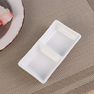 BESTonZON Serving Dishes 5.5 Inch White Ceramic Appetizer Serving Tray 2-Compartment Sauce Dishes Divided Snack Dishes for Dish Soy Sauce (White) Serving Platter