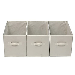 Sebadaci Storage Bins Cubes Baskets with Handles Collapsible Storage Bins Storage Baskets for Shelves, Organizing, Office Organizer 3-Pack Collapsible Storage Bins, Beige, Medium