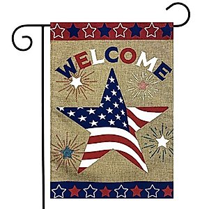 American Star Burlap Garden Flag Patriotic Welcome 12.5" x 18" Briarwood Lane