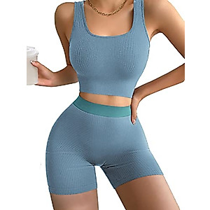 Ekouaer Sweatsuits for Women Knit Loungewear Set Tank and High Waist Shorts Pj Set Summer Casual Sleepwear Blue,Small