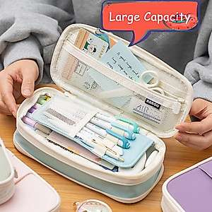 JECCYE Big Capacity Pencil Case, Large Pencil Pouch Pen Box Bag - Back to School Supplies for Teen Girls Boys, Aesthetic Cute Pencil Cases Holder Organizer Student Kids Gifts (Blue)