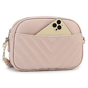 lola mae Quilted Crossbody Bag, Trendy Design Shoulder Purse (Blush light)