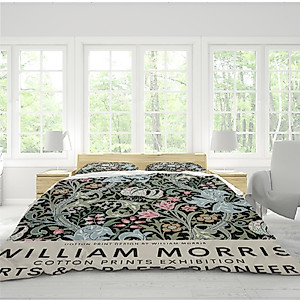 CIHCOHOME Vintage Duvet Cover William Morris Artwork Plant Theme Duvet Cover 3PCS Soft and Breathable Rustic Bedding Set with Zipper Closure Queen (90"x90")