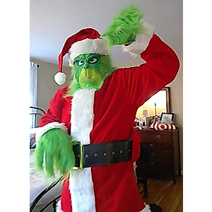 Green Santa Claus Costume for Men 1 pair Christmas Deluxe Santa Suit Green Outfit (Gloves)