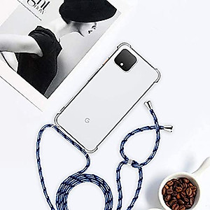 YESPURE Crossbody Case for Google Pixel 4 XL,Phone Case for Google Pixel 4 XL,Crystal Clear Soft TPU Anti-Scratch Shockproof Case with Neck Cord Lanyard Strap - Blue Black