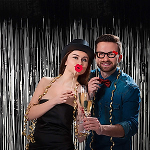 TUPARKA 3 Pcs Foil Curtains Photo Backdrop Props Shimmer Curtain for Halloween Haunted House Party Decorations (Black)