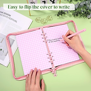 NEWEST A5 Notebook Binder Cover with Zipper, Plaid Pattern 6 Ring Refillable Planner Binder Shell, Clear Glitter PVC Loose Leaf Binder Wallet for Journal Album Diary Budget Folder DIY Cover, Purple