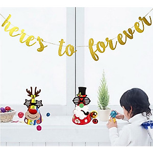 Wedding Engagement Banner - Here's To Forever, Gold Glittery Bridal Shower Party Decors, Bride to Be Photo Prop Sign