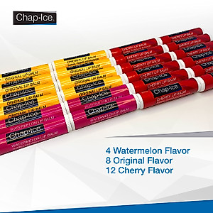 Chap-Ice Assorted Lip Balm – Watermelon, Original & Cherry Flavors – 24-Count Refill Pack
