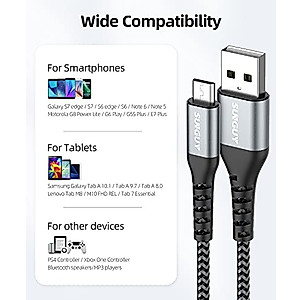 SUNGUY Micro USB Cable 1FT[3Pack] Short Braided USB 2.0 Micro Fast Charging and Data Sync Cord for Samsung Galaxy S7 Edge S6,Moto G5 G5S Plus,Sony Xperia Z3 Z5