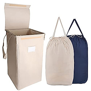 MCleanPin Laundry Hamper with Lid and 2 Removable Liners, 71 LCollapsible Dirty Clothes Hamper for laundry and 2 Handles, Foldable Baby Nursery Hamper Dorm Room Laundry Bags for College, Beige