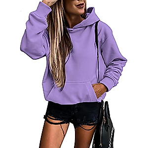 SHEWIN Womens Sweatshirt Long Sleeve Fleece Hoodies Pullover Tops Lightweight 2023 Fall Fashion Oversized Sweatshirts for Women Loose fit,US 8-10(M),Purple