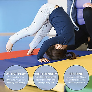 FDP SoftScape 4ft x 8ft Runway Tumbling Mat - Soft, Sturdy Foam, 3-Fold Exercise Mat; Safe Indoor Active Play, Gymnastics Practice, Training, Stretching for Kids - Assorted