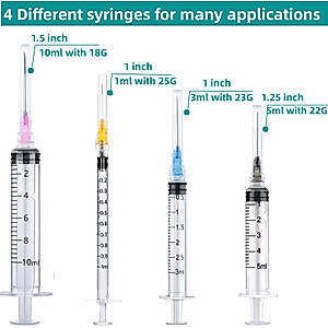 20 Pack Plastic Syringe Luer Lock with Needle - 10ml, 5ml, 3ml, 1ml Syringes and 18Ga, 22Ga, 23Ga, 25Ga Needle, Individually Sealed Package