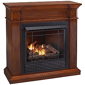 Duluth Forge Dual Fuel Ventless Gas Fireplace System with Mantle, Remote Control, 9 Fire Logs, Use with Natural Gas or Liquid Propane, 32000 BTU, Heats up to 1500 Sq. Ft., Brown