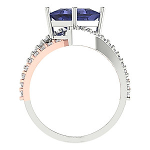 Clara Pucci 2.45 ct Princess Cut Criss Cross Solitaire VVS1 Blue Tanzanite Designer Bridal Engagement Ring 14k Multi Gold 8