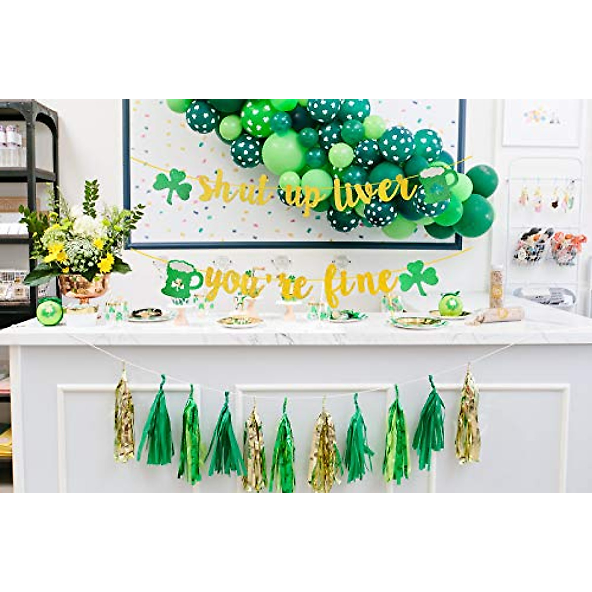 Weimaro Shut Up Liver You Are Fine Banner, Glittery St. Patrick’ s Day Decorations, Funny Drinking Indoor Home St Patricks Day Party Decorations, Irish Lucky St Patty’ s Day Decorations Supplies Decor