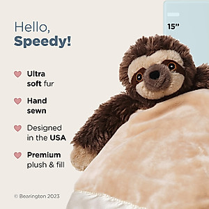 Bearington Baby Speedster Snuggler, 15 Inch Sloth Plush Stuffed Animal Security Blanket Lovey for Babies
