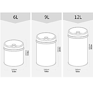 ZYJBM Smart Induction Trash Can Drum-Shaped Automatic Trash Can with Lid Stainless Steel Household Trash Can for Living Room Kitchen Bathroom Trash Can (Color : E, Size : 12L)