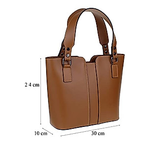 Girly HandBags Womens Plain Italian Genuine Leather Crossbody Tote Bag Tan