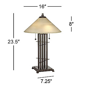 DKLIMA Table Lamp 23 1/2" High Bronze Cone Alabaster Art Glass Shade for Bedroom Living Room Bedside Nightstand