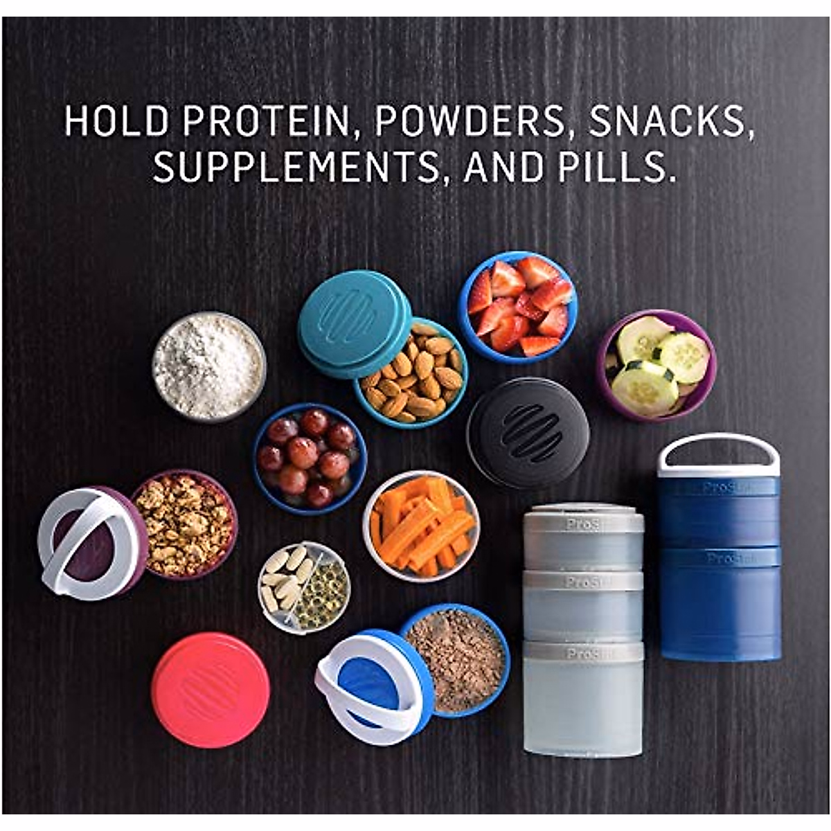 BlenderBottle ProStak Twist n’ Lock Storage Jars Expansion 3-Pak with Removable Handle, Pebble Grey