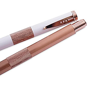 Rose Gold and White Cute Rollerball Pen Gift Set for Women - Aesthetic Writing Pen Set with Black Ink