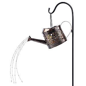 WEAQALDBownew Garden Decor Solar Lights Outdoor Metal Decorative Stake Waterproof for Garden Patio Lawn Porch Walkway Pathway and Yard with Watering Can Shape Lantern