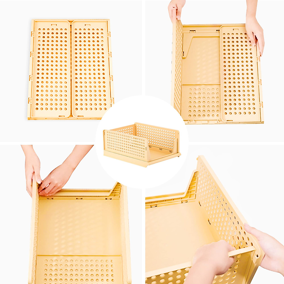 souG 2 Pack (17x 13.2 x 7.3 inch)Stackable Plastic Storage Basket-Foldable Closet Organizers Storage Bins, Perfect for Kitchen, Office, Bedroom & Bathrooms(Yellow)