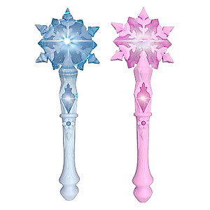 Light Up Frozen Snowflake Wand with Sound, Magic Wand for Kids Girls Princess Birthday Party (Motion Sensitive) Costume Accessories 2 Pieces (Pink Blue)