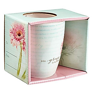 Christian Art Gifts Ceramic Bible Verse Coffee & Tea Mug for Women: Sufficient Grace - 2 Corinthians 12:9-10 Inspirational Bible Verse Cup Floral Chrysanthemum Scripture Mug w/Pink Flowers, 12 oz.